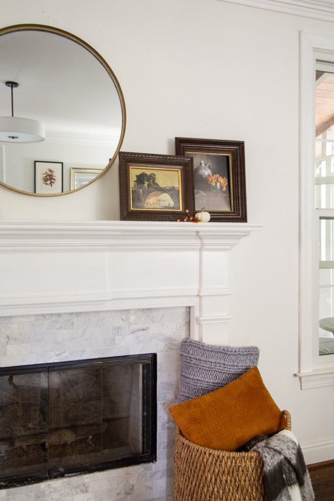 4 Ways to style a Simple Fall Mantle with a Round Mirror - Deeply ...