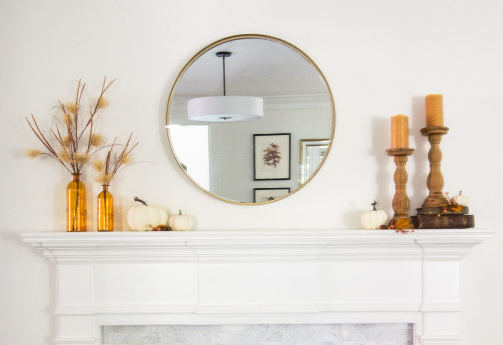 4 Ways to style a Simple Fall Mantle with a Round Mirror - Deeply ...