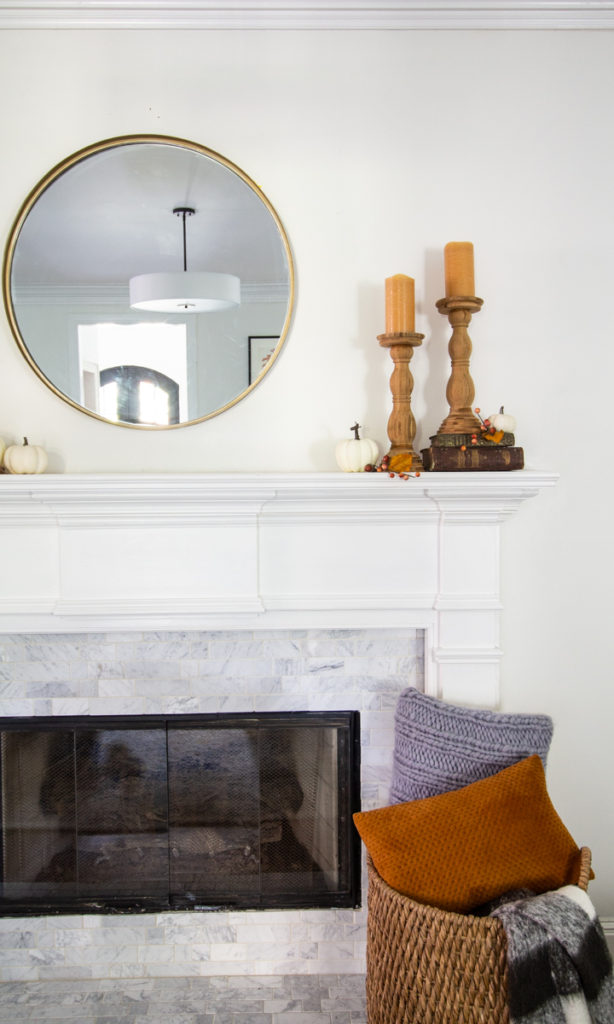 4 Ways to style a Simple Fall Mantle with a Round Mirror - Deeply ...