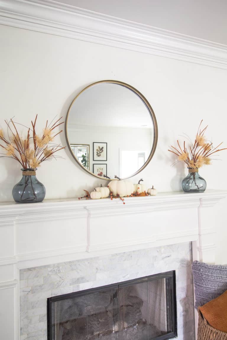 4 Ways to style a Simple Fall Mantle with a Round Mirror - Deeply ...