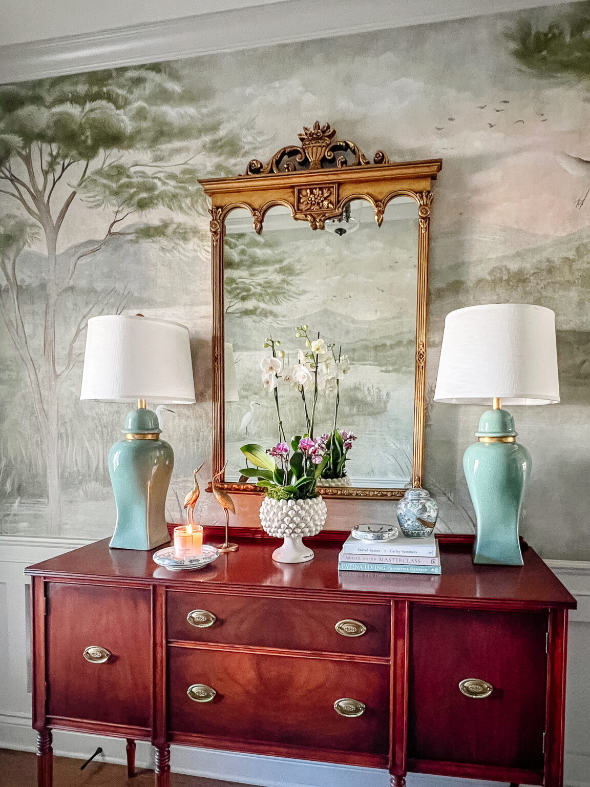 Pastoral Landscape Mural Envelops the Foyer - Deeply Southern Home